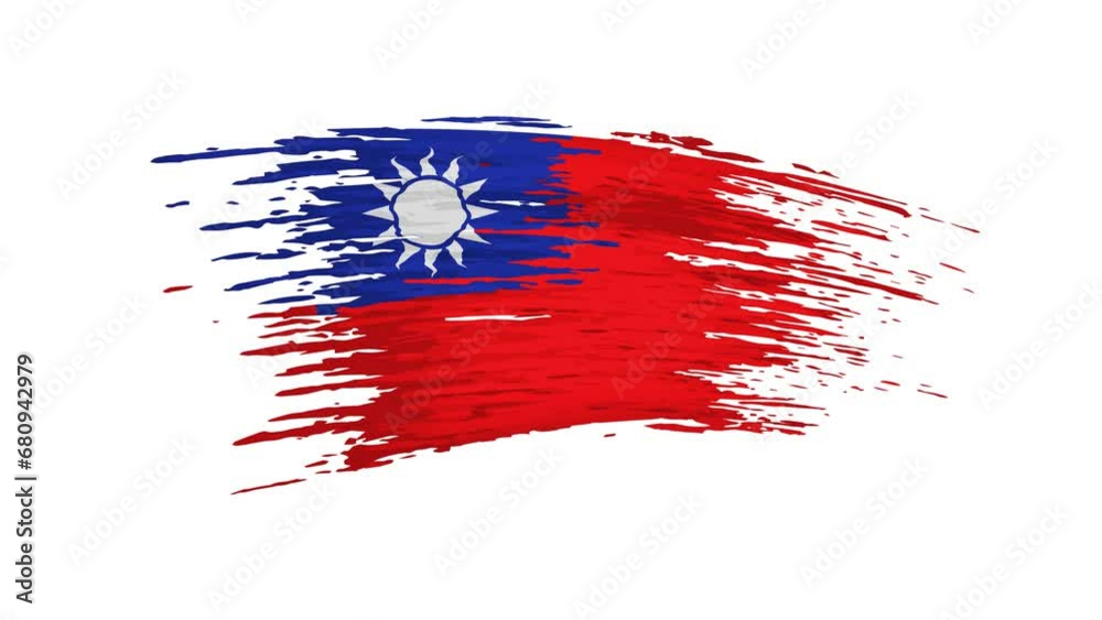 Taiwan flag animation. Brush strokes. Painted taiwanese flag on white ...