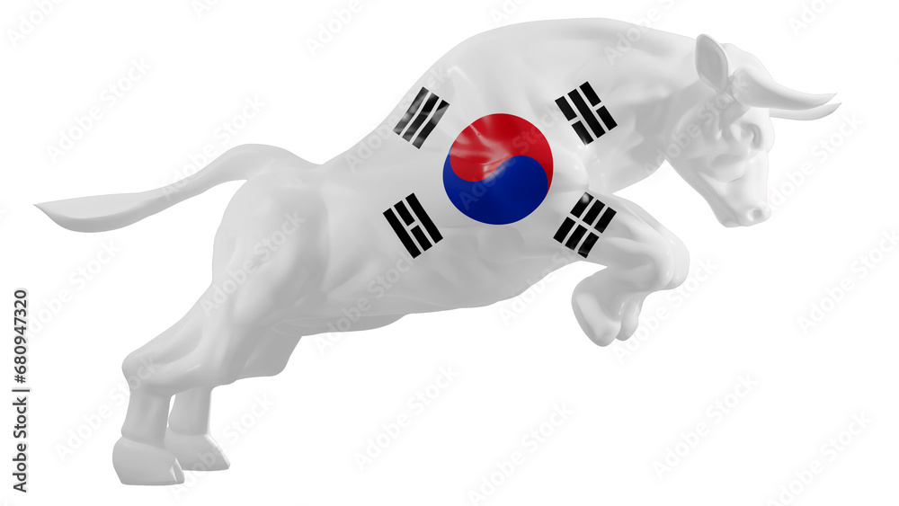 A charging bull with South Korea flag on transparent background ...