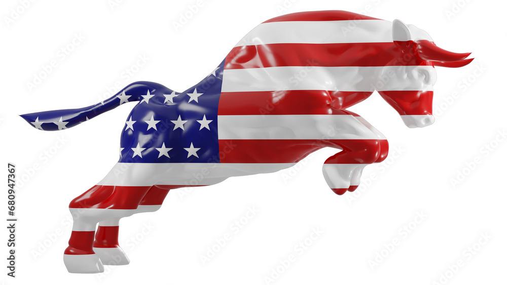 A charging bull with United States flag on transparent background ...