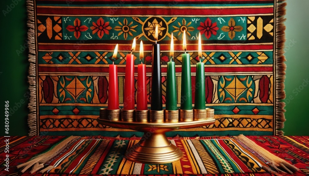 Happy kwanzaa greeting card with decoration of Mishumaa Saba seven ...