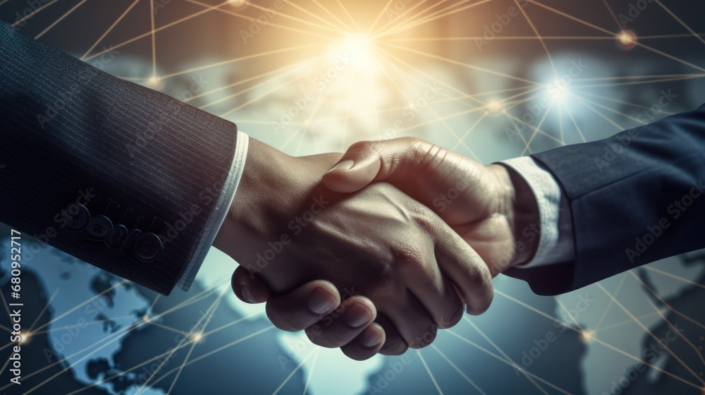 handshake global stock market graph bar chart globe network connection ...