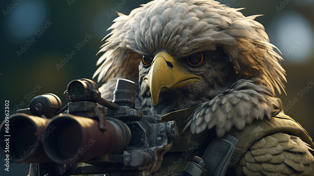 Bald Eagle dressed as a warfare soldier holding a gun. Sniper Stock ...