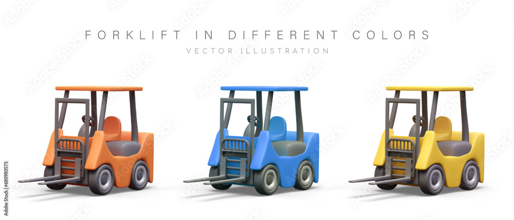 Realistic forklift. Equipment for transporting cargo on pallets ...
