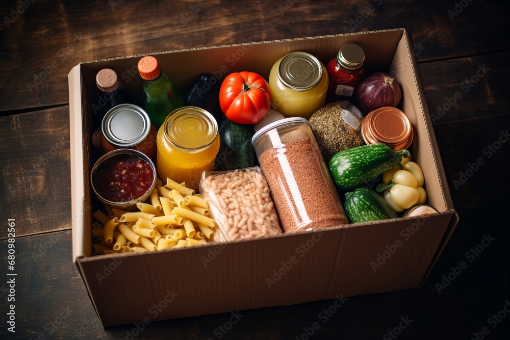 Box donation products. Charity pasta storage cereals container ...