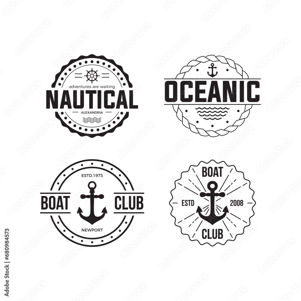 Marine, sailing, cruise logo or label badges. Nautical themes, emblems ...