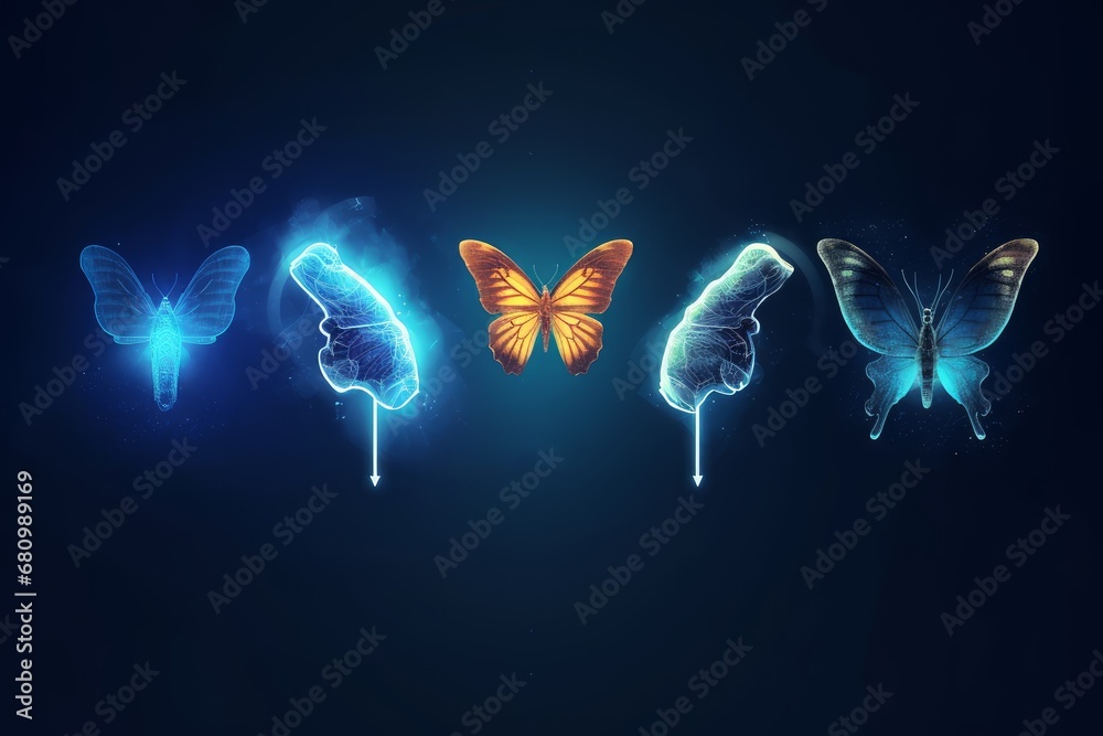 Evolution of a butterfly in a digital futuristic style. Insect life ...