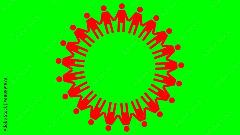 Animated red circle of people turns around. Symbols of people are ...