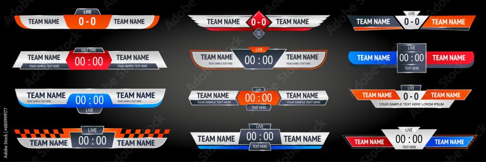 Scoreboard broadcast graphic template for sport soccer, football ...