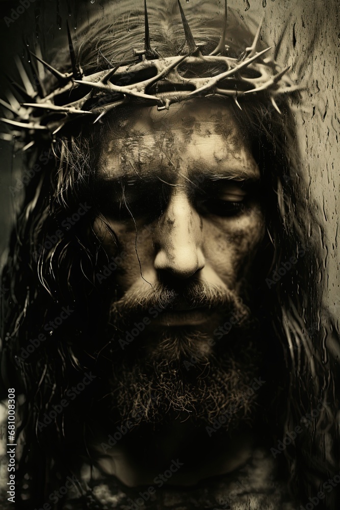 Jesus Christ wearing Crown of thorns. Crucifixion of our lord. Ai ...