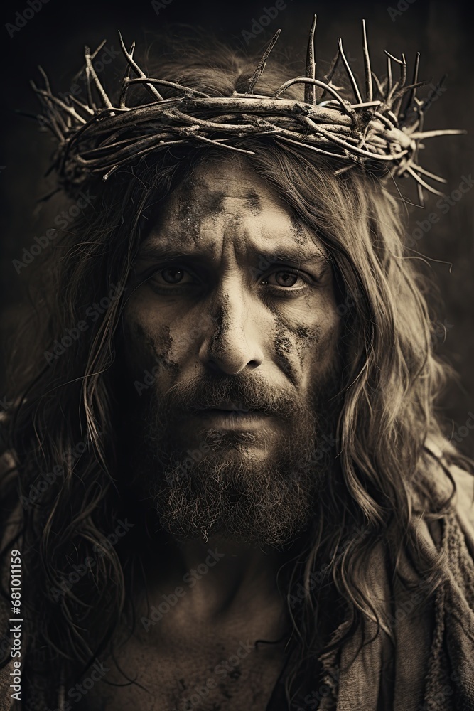Jesus Christ wearing Crown of thorns. Crucifixion of our lord. Ai ...