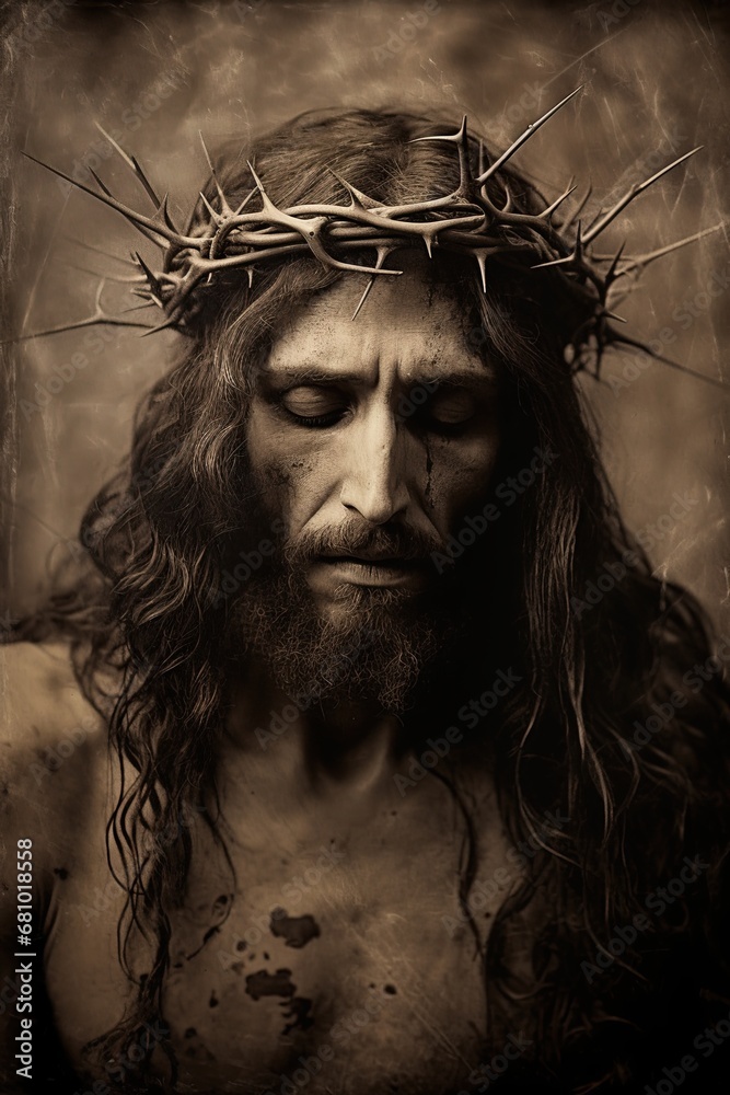 Jesus Christ wearing Crown of thorns. Crucifixion of our lord. Ai ...