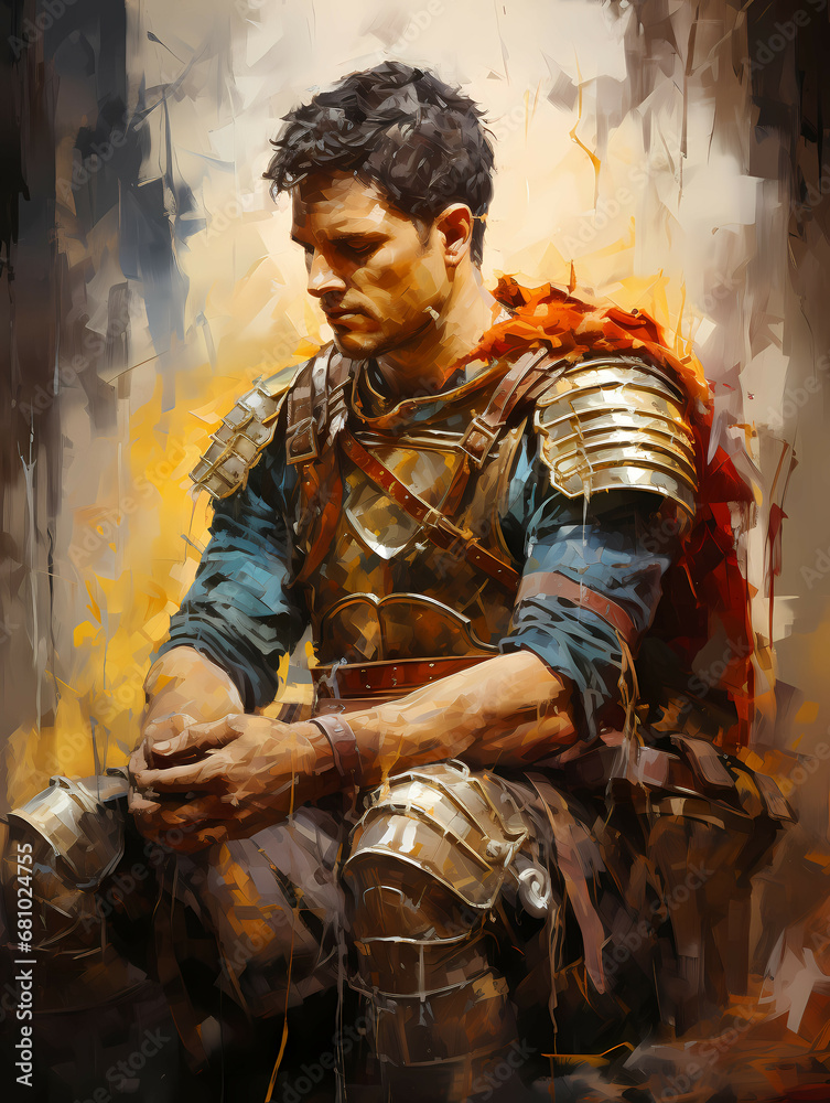 A Man In Armor Sitting Down - Portrait of Roman soldier praying while ...