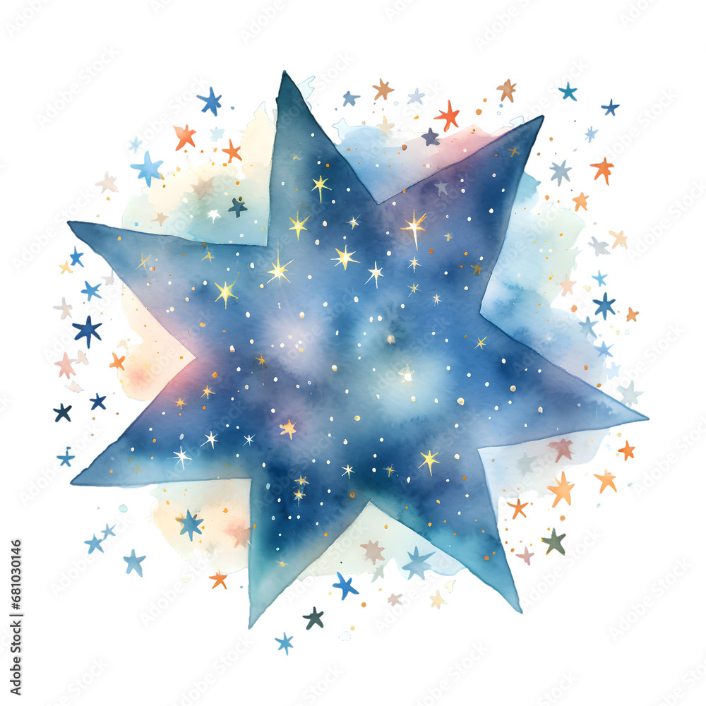 Hand drawn blue watercolor star with sparkles isolated on transparent background Stock ...