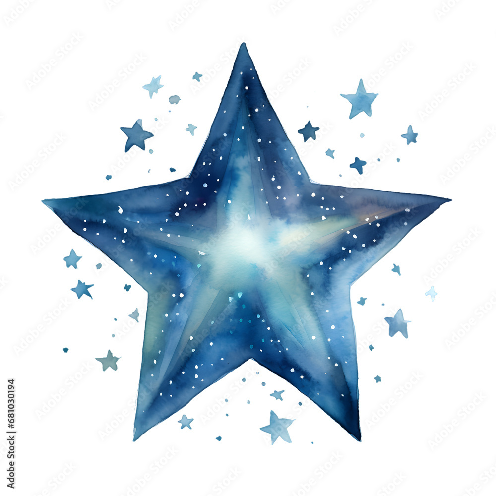 Hand drawn blue watercolor star with sparkles isolated on transparent background Stock ...