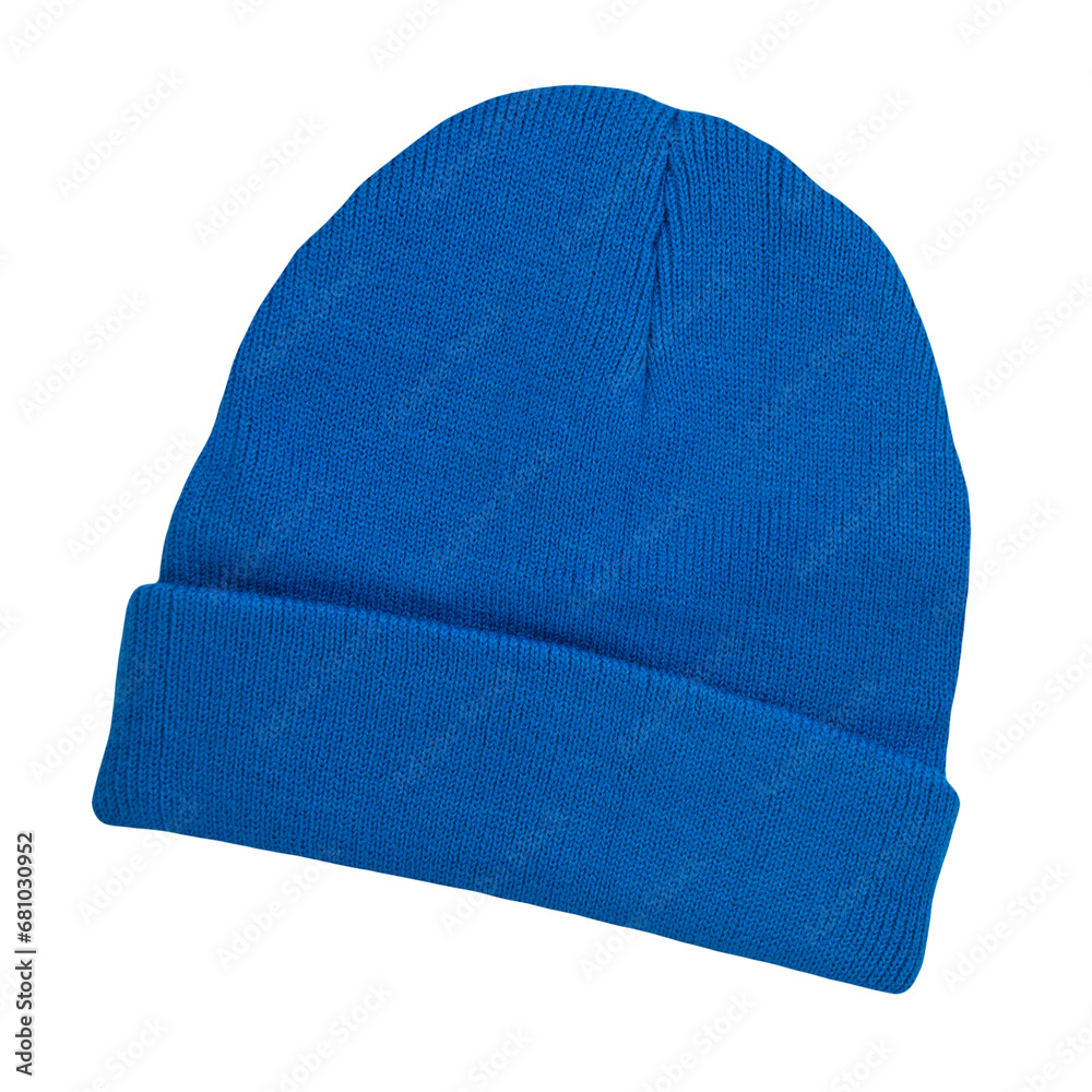 1 blue woolen cap isolated on white background Photos | Adobe Stock