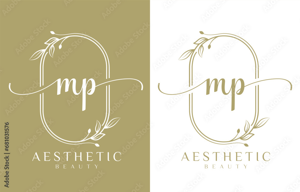 Letter MP Beauty Logo with Flourish Ornament Stock Vector | Adobe Stock
