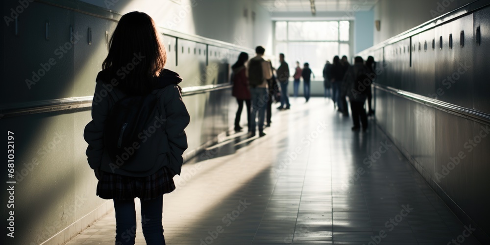 Foto de Bullying shadows looming in school hallways , concept of Social ...