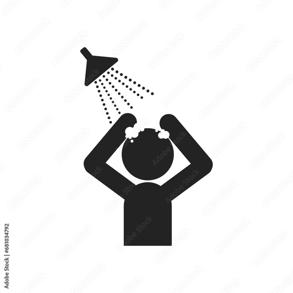 Isolated Black Pictogram Icon Of Man Shower For Sign Shower Before