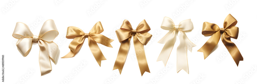 Gold bow illustration set isolated on transparent background Stock ...