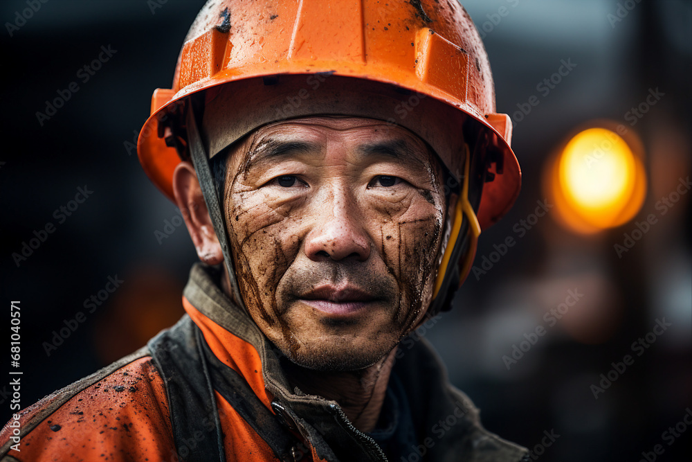 Generative ai technology portrait of mine worker wearing helmet ...