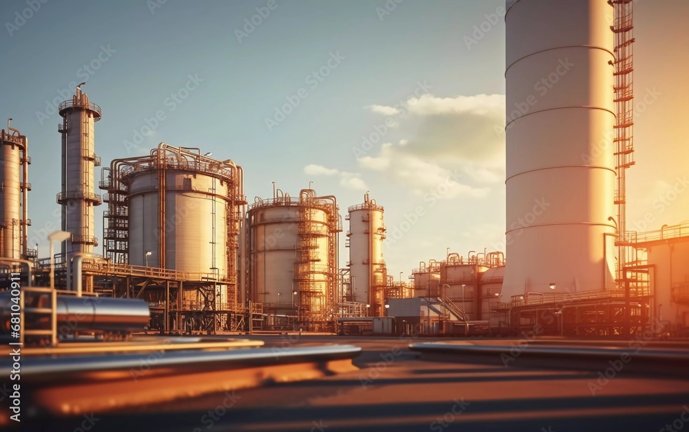 Realistic photo of a large oil refinery factory and gas pipeline ...