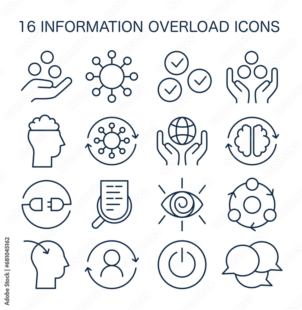 Information Overload Icons set. Graphic elements portraying brain ...