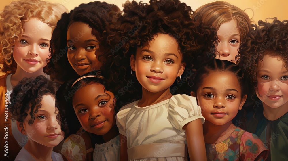Group photo of children of different ages, races, skin colors, genders ...
