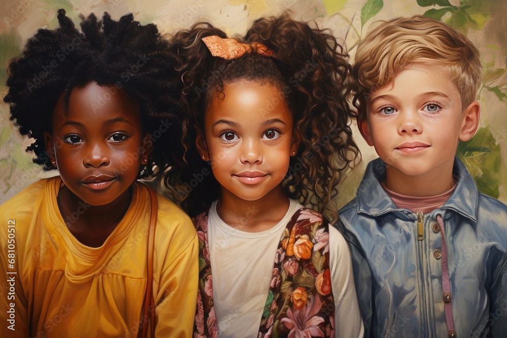 Group photo of children of different ages, races, skin colors, genders ...