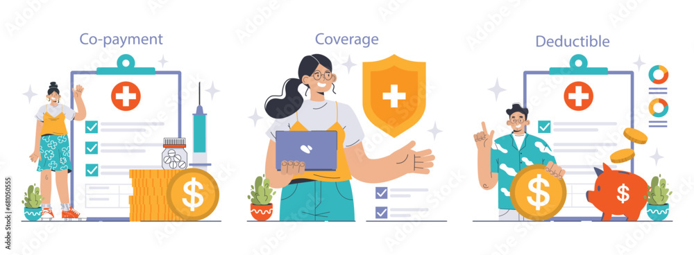 Healthcare insurance explained through engaging visuals of co-payment ...