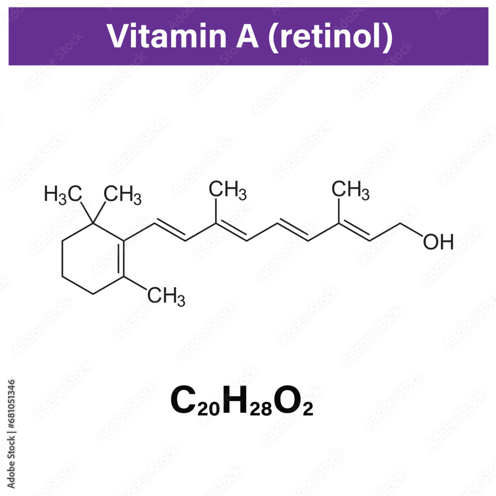 Vitamin A or retinol molecule structural formula. Chemical structure ...