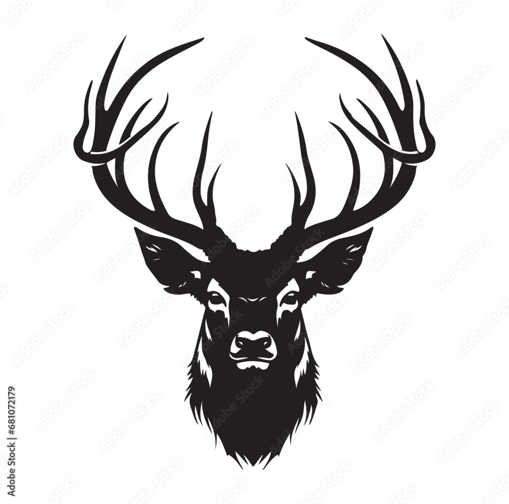 Deer head silhouettes Vector On White Background. Stock Vector | Adobe ...