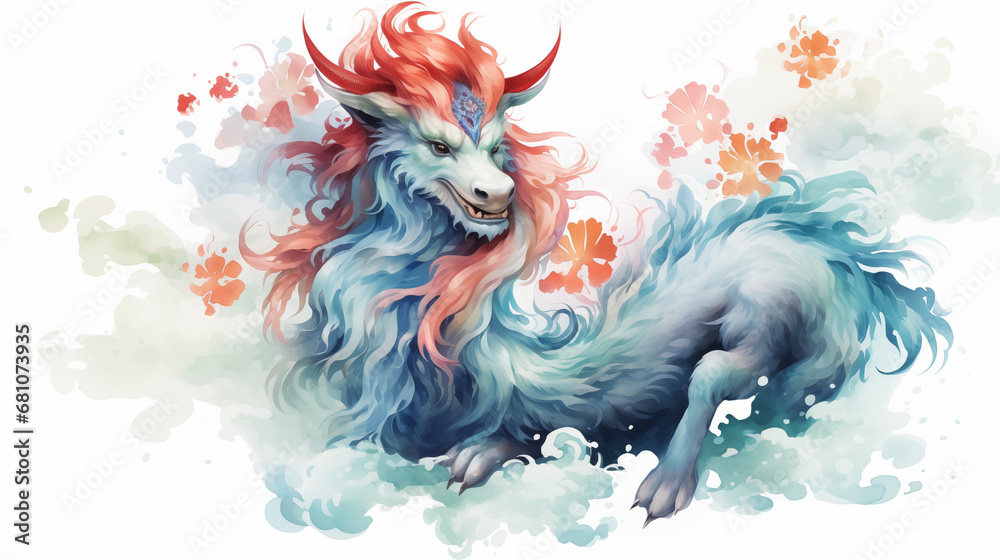 A depiction of a mythical Qilin, symbolizing good luck and prosperity ...