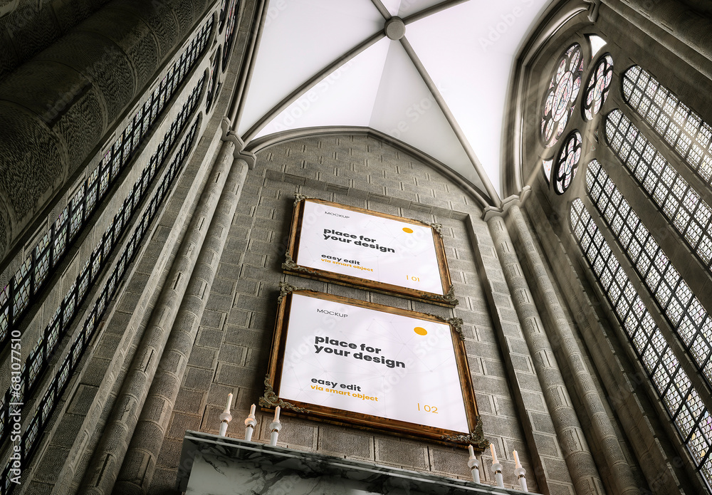 Church Dome Vitreaux Squares Frames Pictures Mockup Stock Template ...