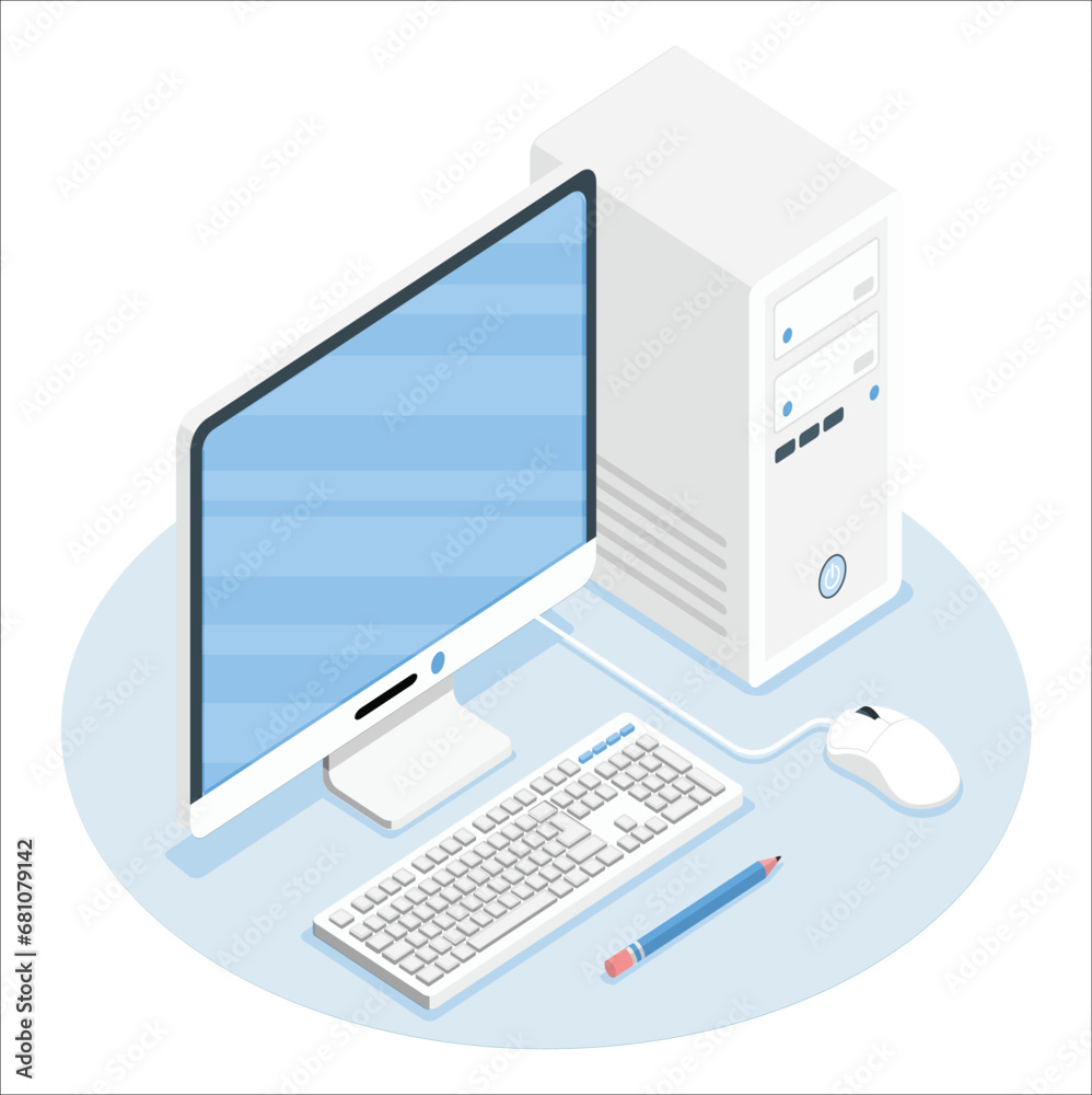 Gaming PC computer glowing in dark. illustration of modern computer ...