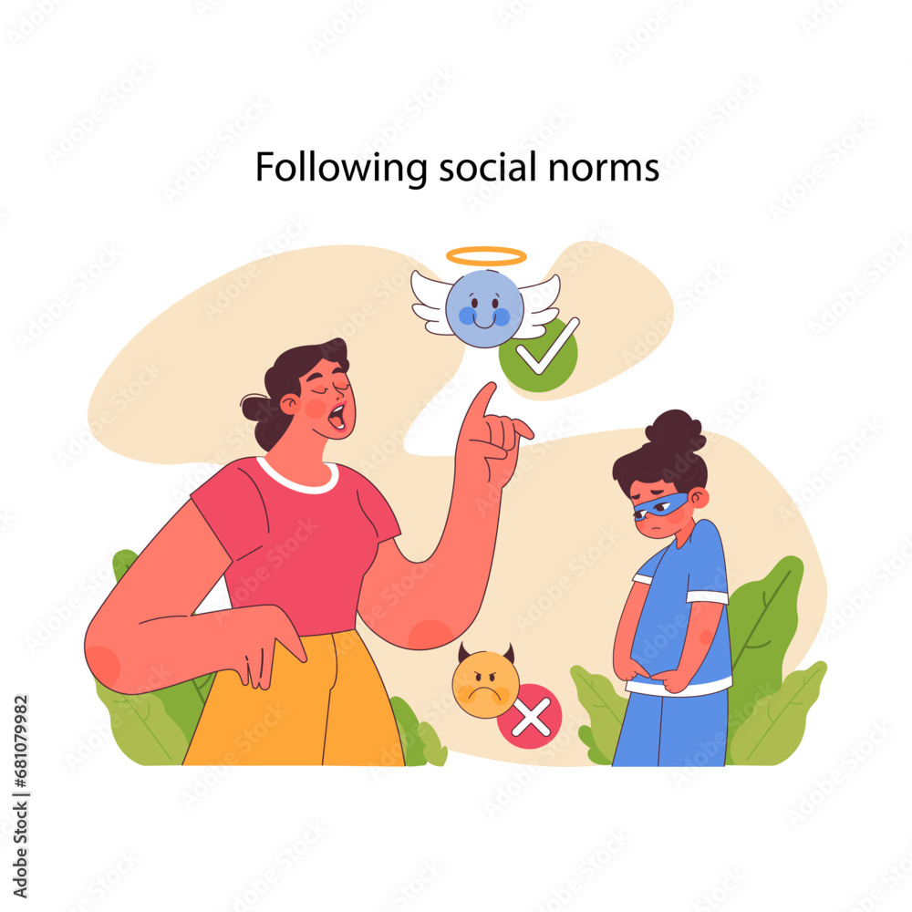 Social norms. Woman explaining concepts of good and bad to thief girl ...