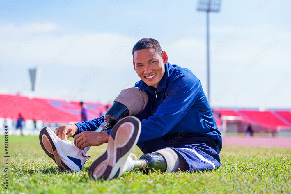 Portrait of Disabled asian athlete thailand with prosthetic leg in ...