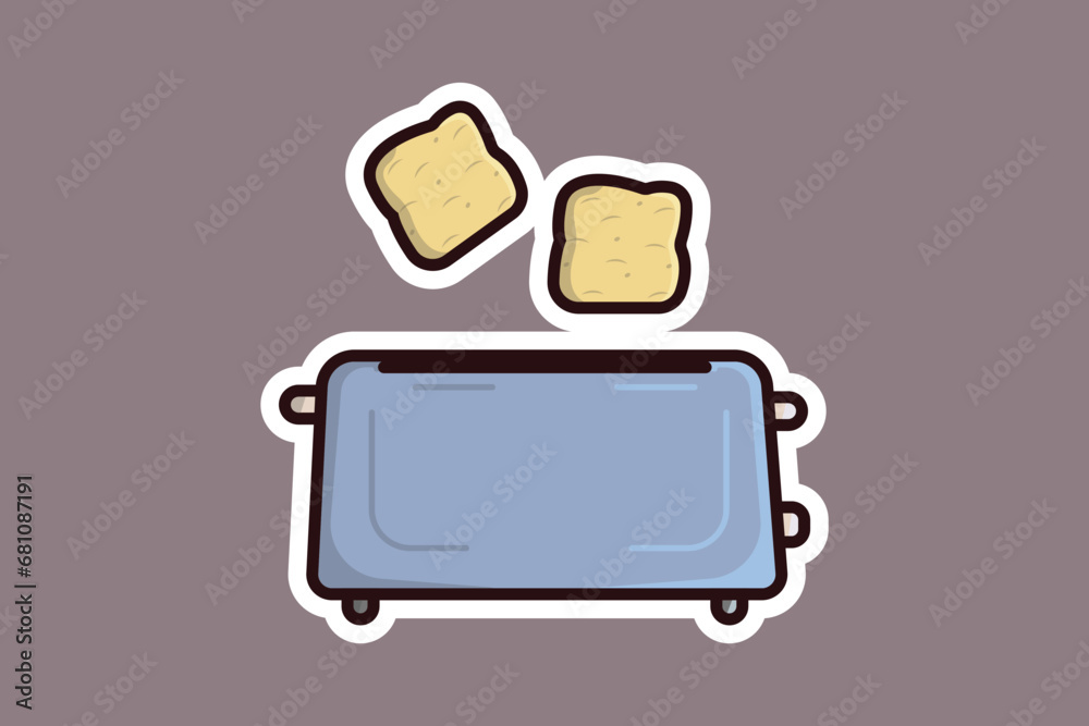 Two Fried Bread Pieces In Toaster Sticker vector illustration. Break ...
