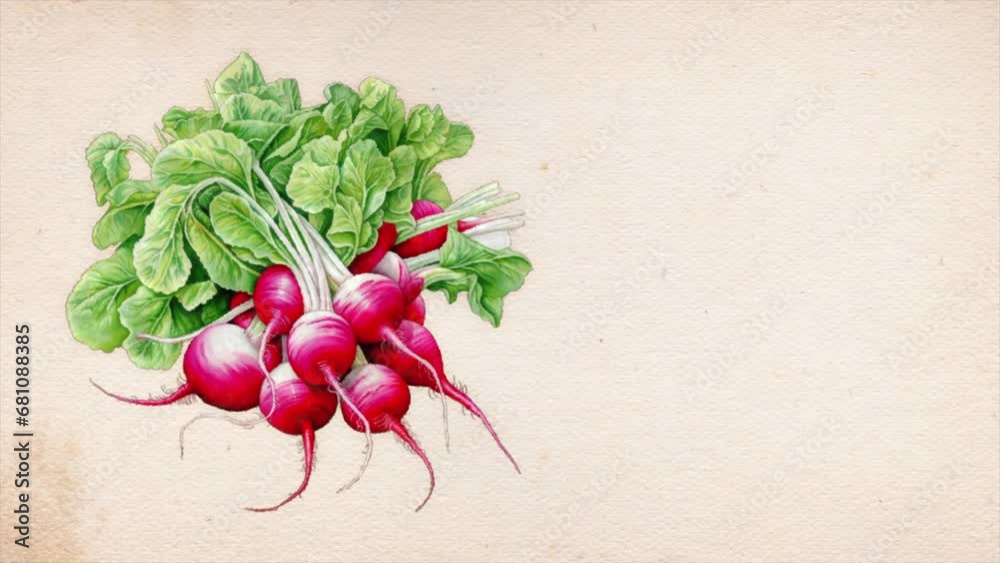 Vintage Pile Of Radish Vegetables Reveal/ 4k animation of a retro ...