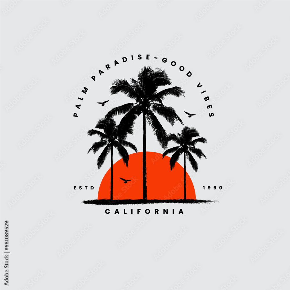 California sunset logo badge on white background graphics for t-shirts ...