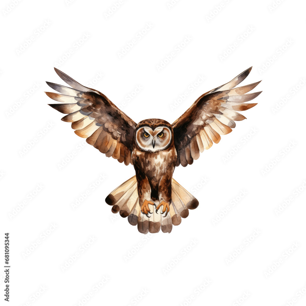 Watercolour paintings of a barn owl isolated on white background as ...