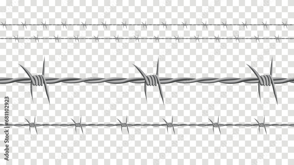 Barbed wire seamless on a transparent background. Wire with clusters of ...