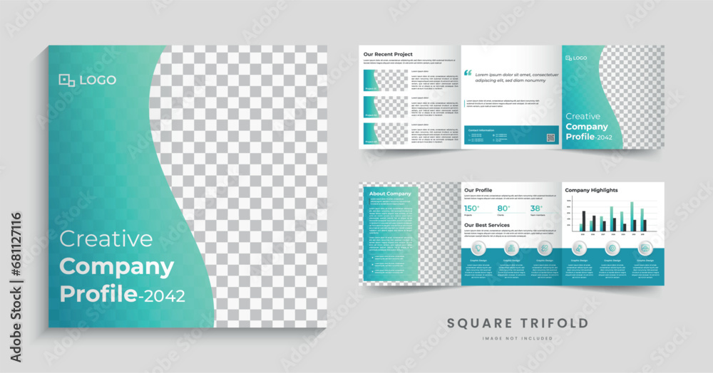 Creative Company Profile square trifold brochure design. A4 square tri ...