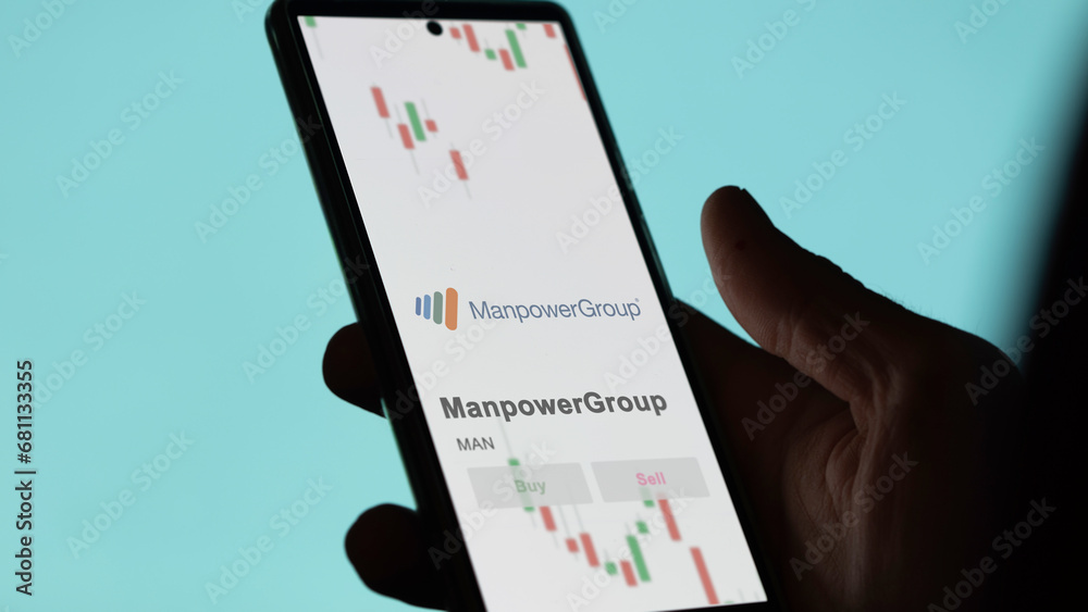 November 20th 2023. The logo of ManpowerGroup on a giant white screen ...