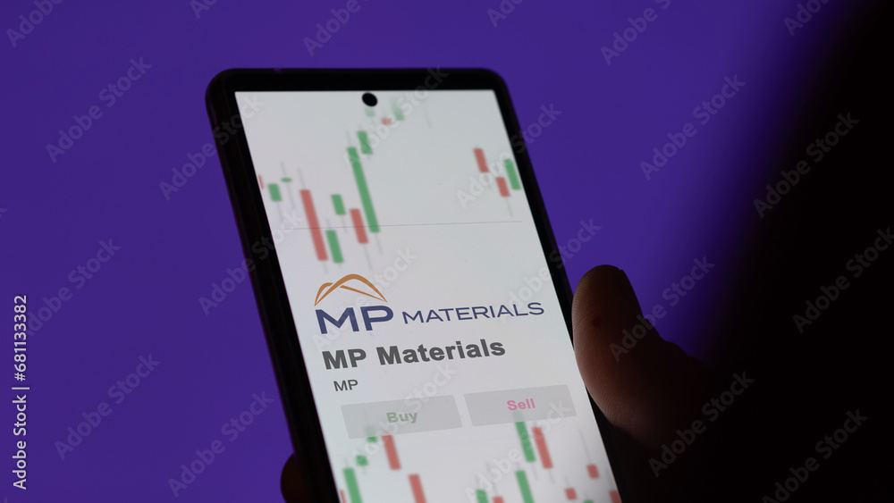 Foto de November 20th 2023. The logo of MP Materials on a giant white ...