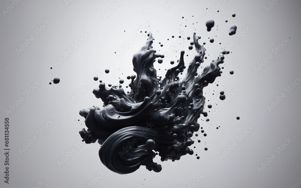 Crude oil flying in the air and water splashing on white background ...