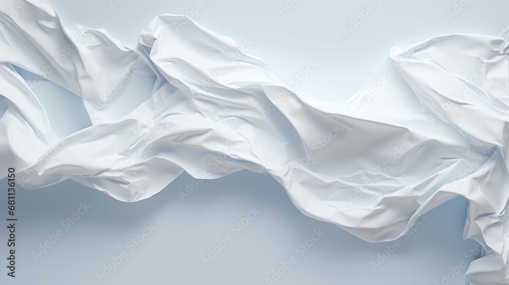 a large white sheet of fabric flying in the wind on a gray background ...