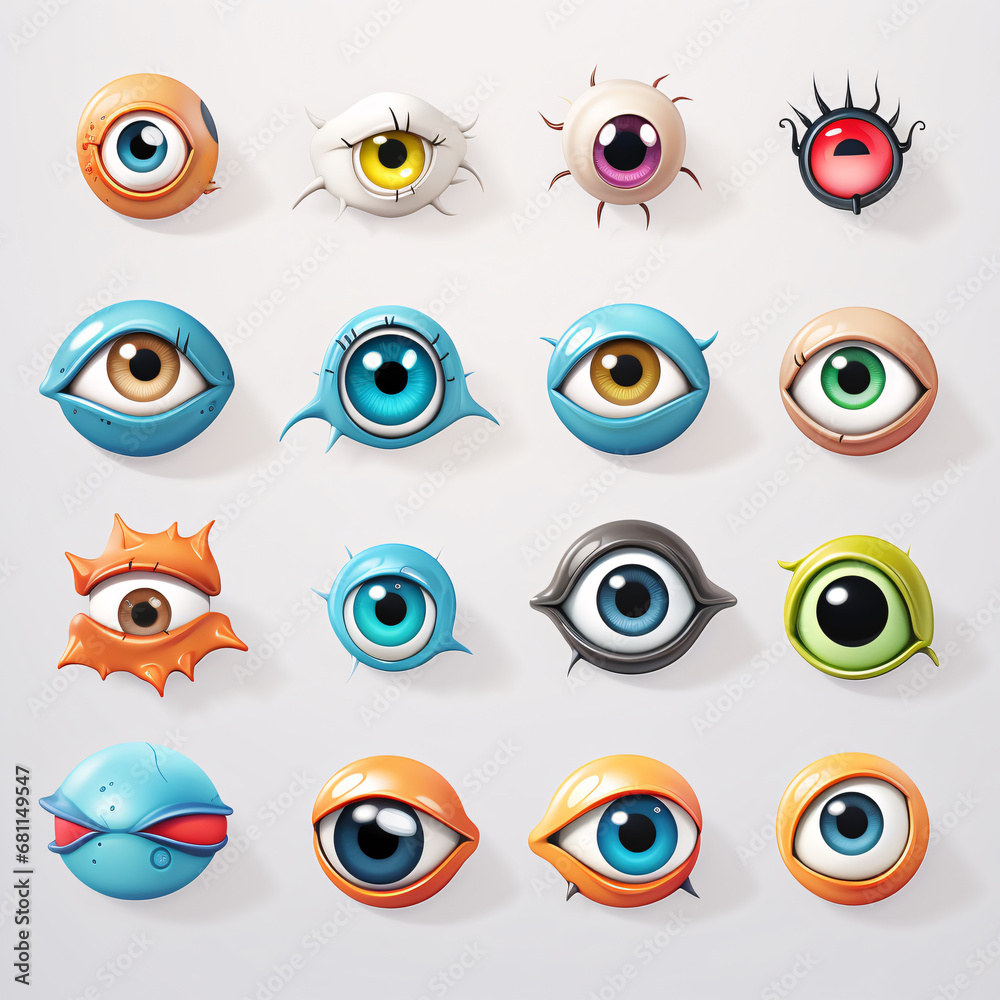 Cartoon Eyeballs Simple 3D Eyes with Expressive Eyelids Looking in ...
