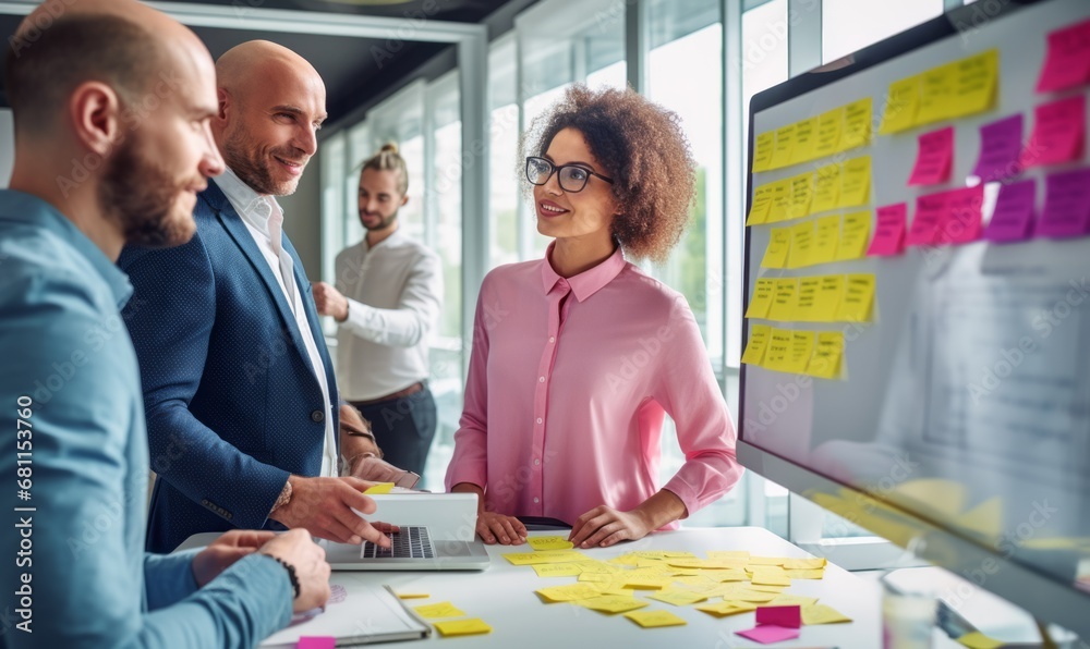 Capture the energy of a creative brainstorming session in an office ...