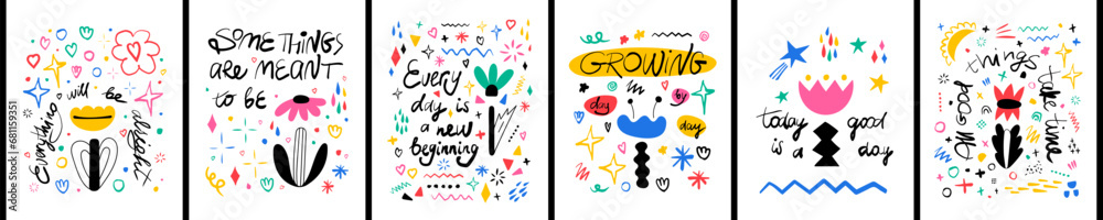 Collection of motivational posters. Hand drawn lettering phrases and ...