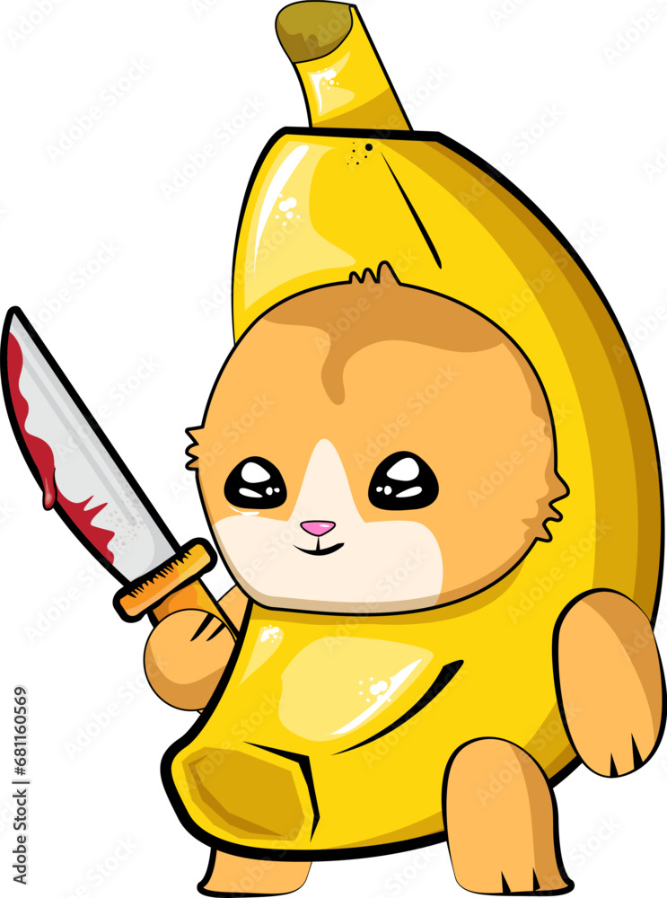 Banana Cat holding bloody knife vector isolated on white background ...